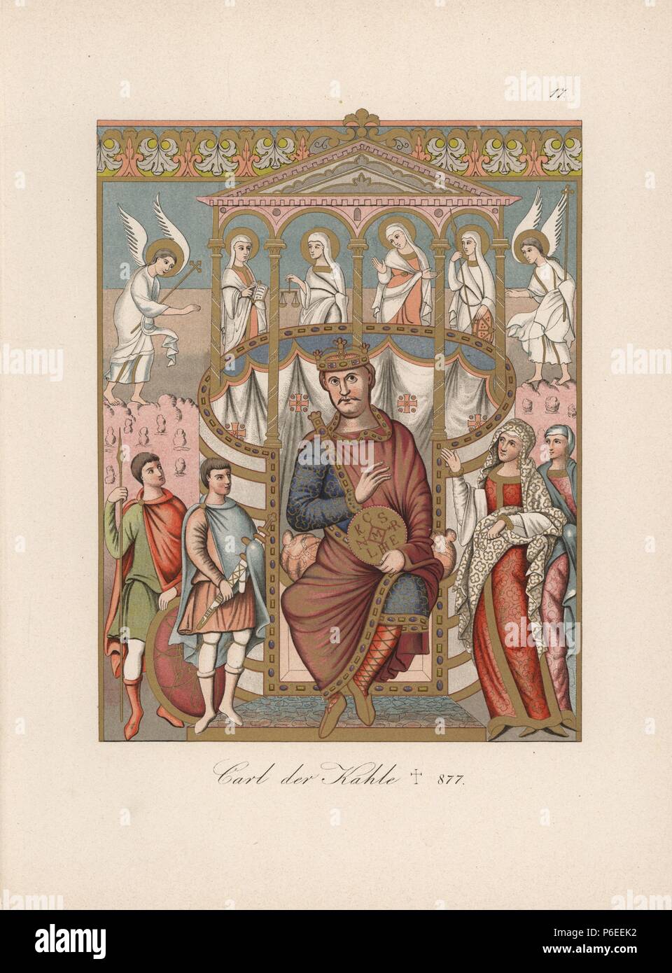 Charles the Bald (823-877), Holy Roman Emperor, from an illuminated ...