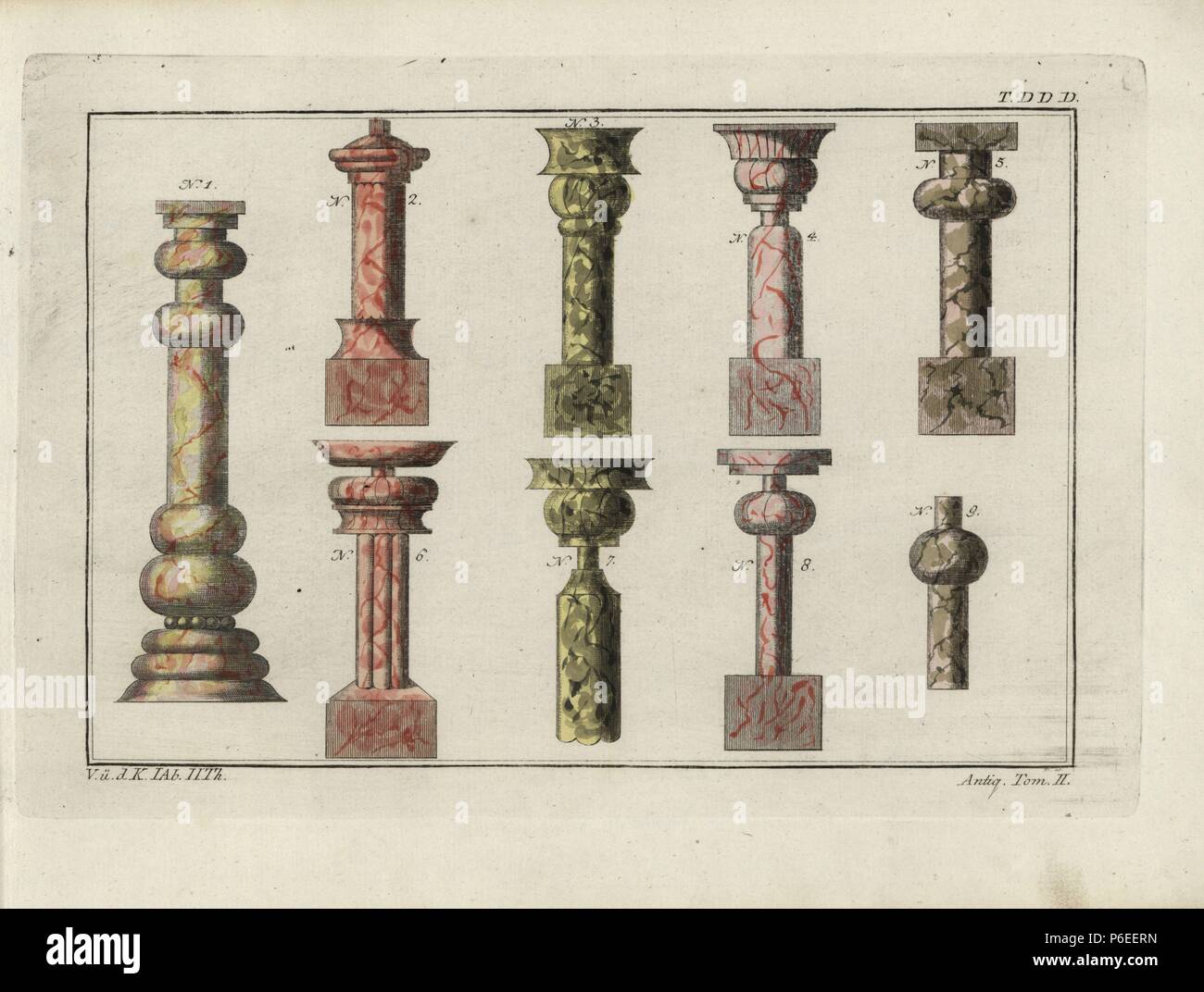 Indian marble columns. Handcoloured copperplate engraving from Robert ...
