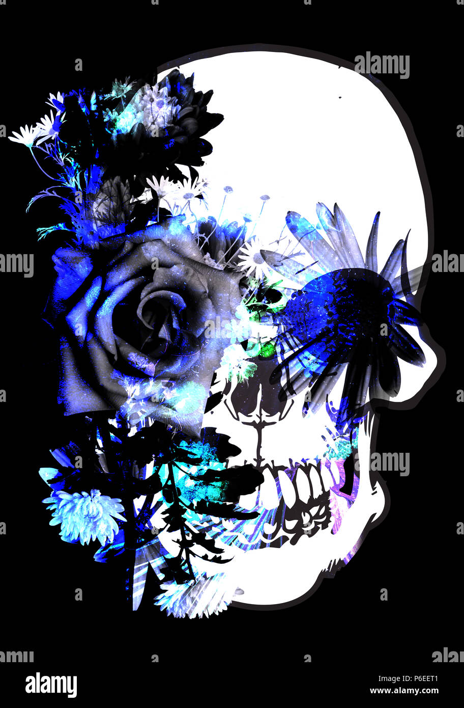 Skull with flowers Stock Photo - Alamy