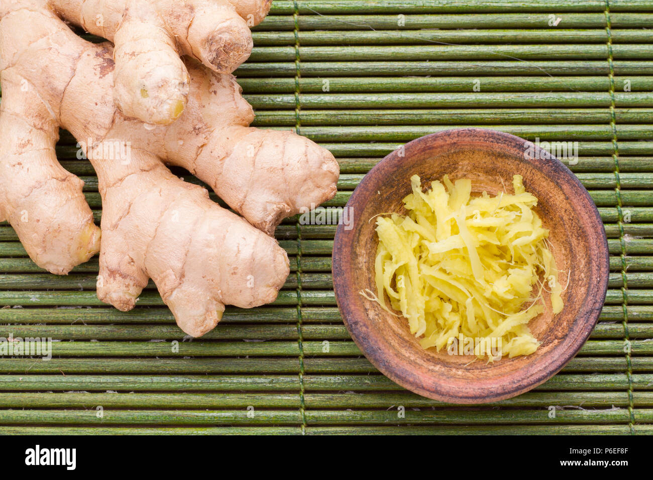 ginger roots on the table, top view Stock Photo - Alamy