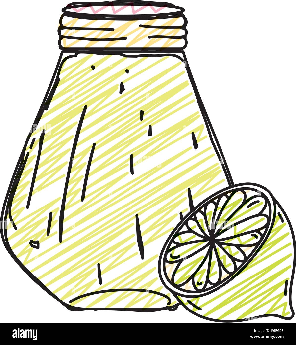 doodle delicious lemon fruit and juice jar vector illustration Stock ...