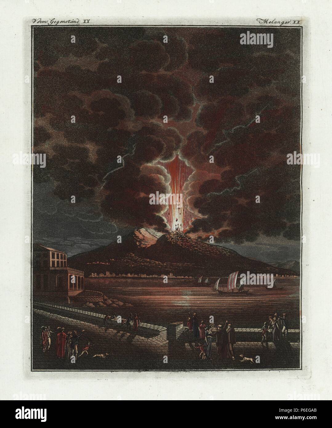 The eruption of Mt. Vesuvius in 1794. Handcoloured copperplate ...