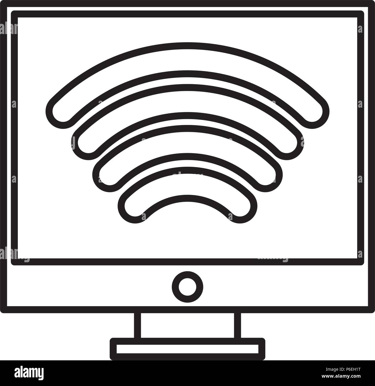 line electronic computer with wifi device connection vector ...