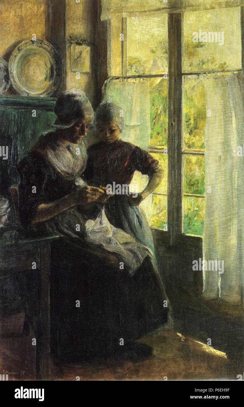 . The sewing lesson 1895 1 10 Elisabeth Nourse Sewing Lesson 1895 Stock ...