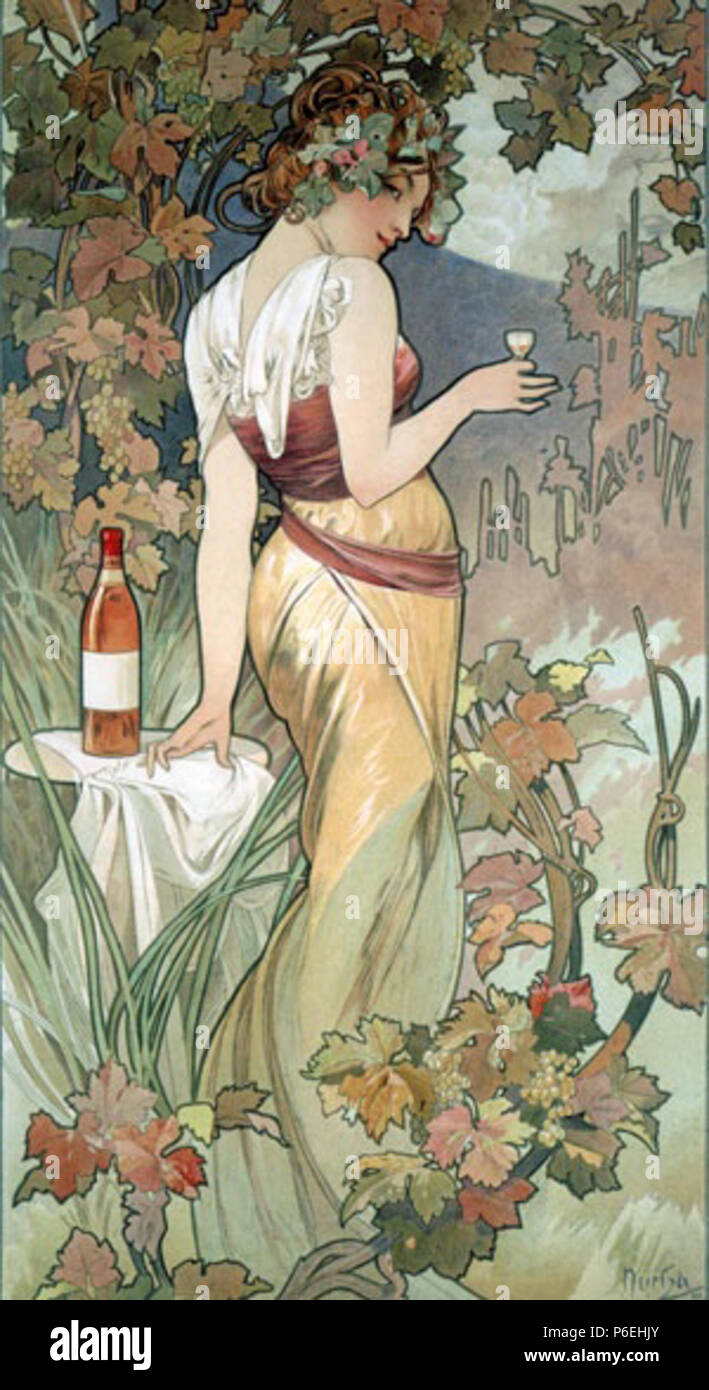 English: Advertising poster for Cognac by Alfons Mucha. 19 February ...
