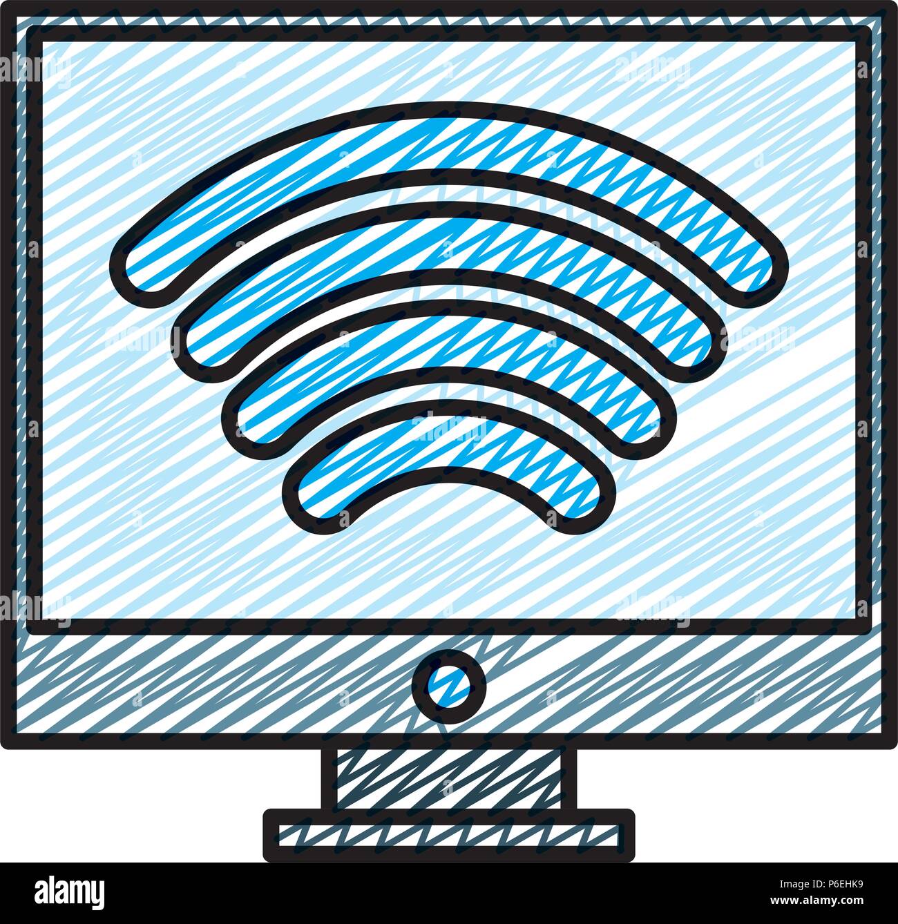 doodle electronic computer with wifi device connection vector ...