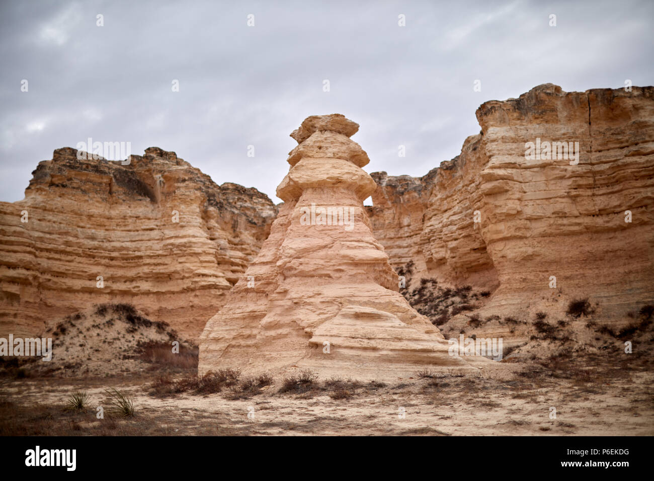 Eroded limestone stack or pillar formation at Castle Rock Badlands ...