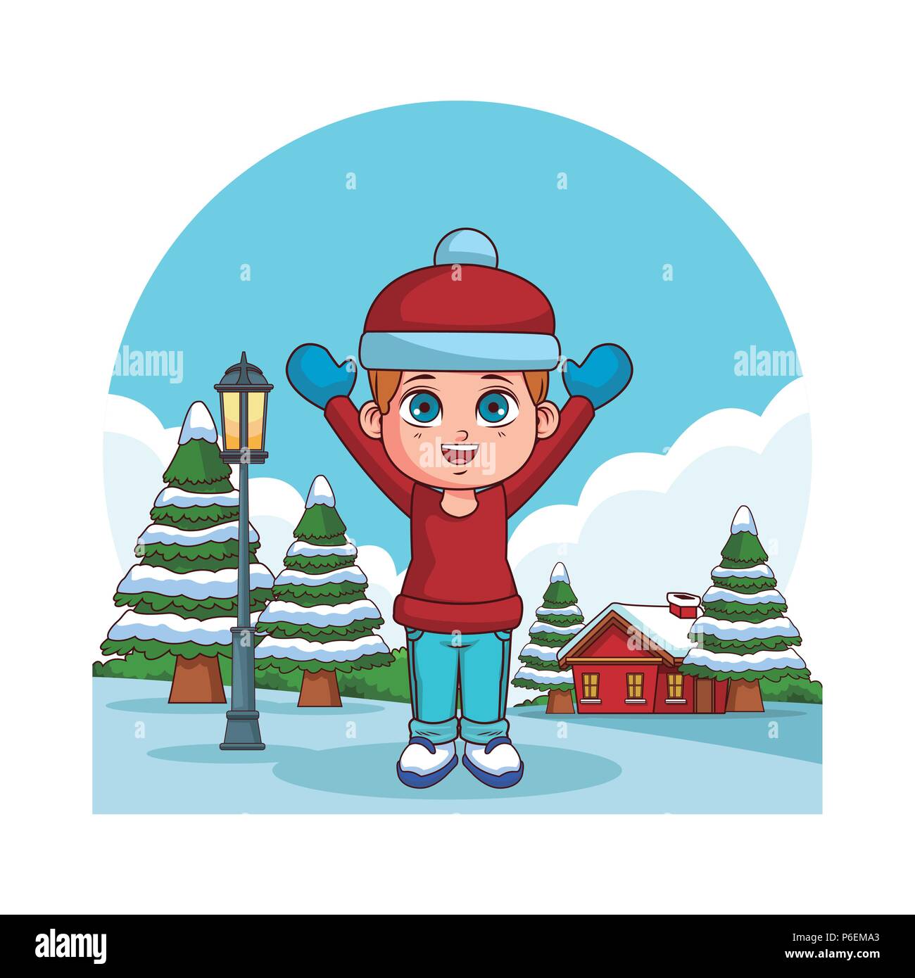 Cute boy playing winter cartoons vector illustration graphic design ...