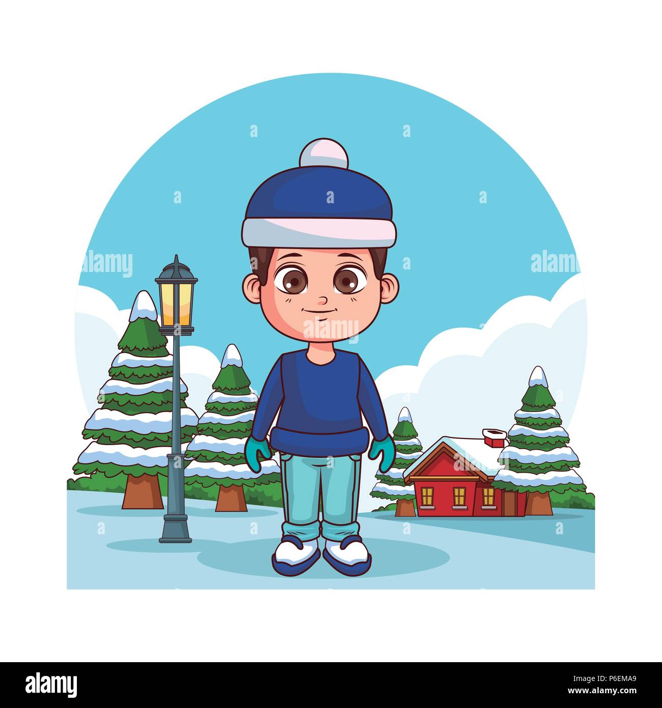 Cute boy playing winter cartoons vector illustration graphic design ...