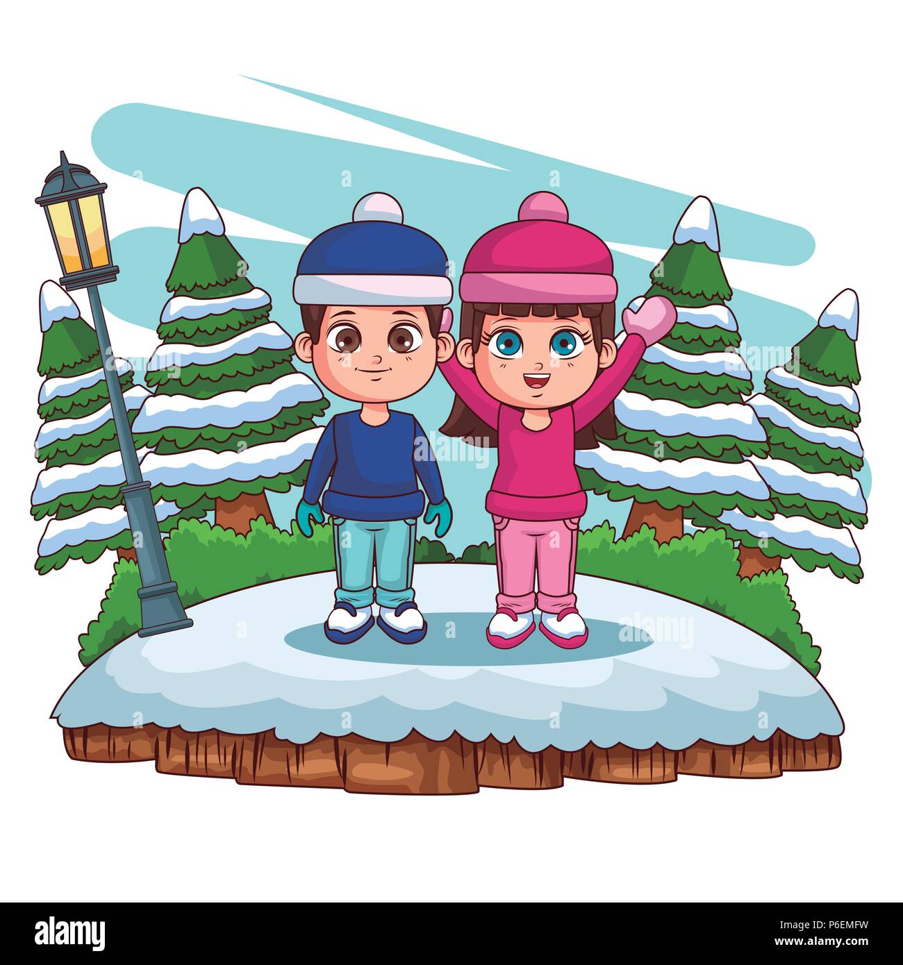 Cute kids playing in winter cartoons vector illustration graphic design ...