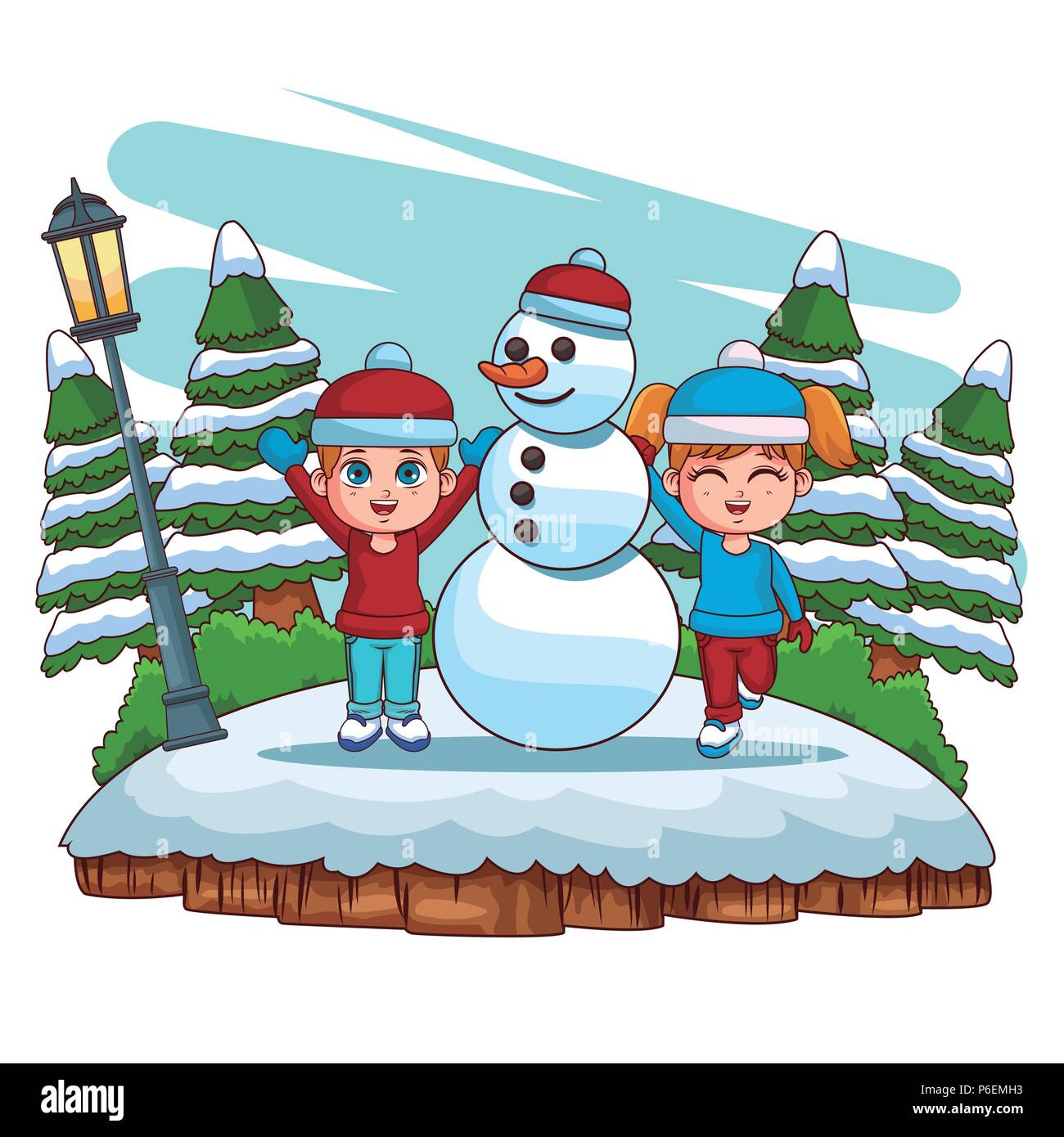 Cute kids playing in winter cartoons vector illustration graphic design ...