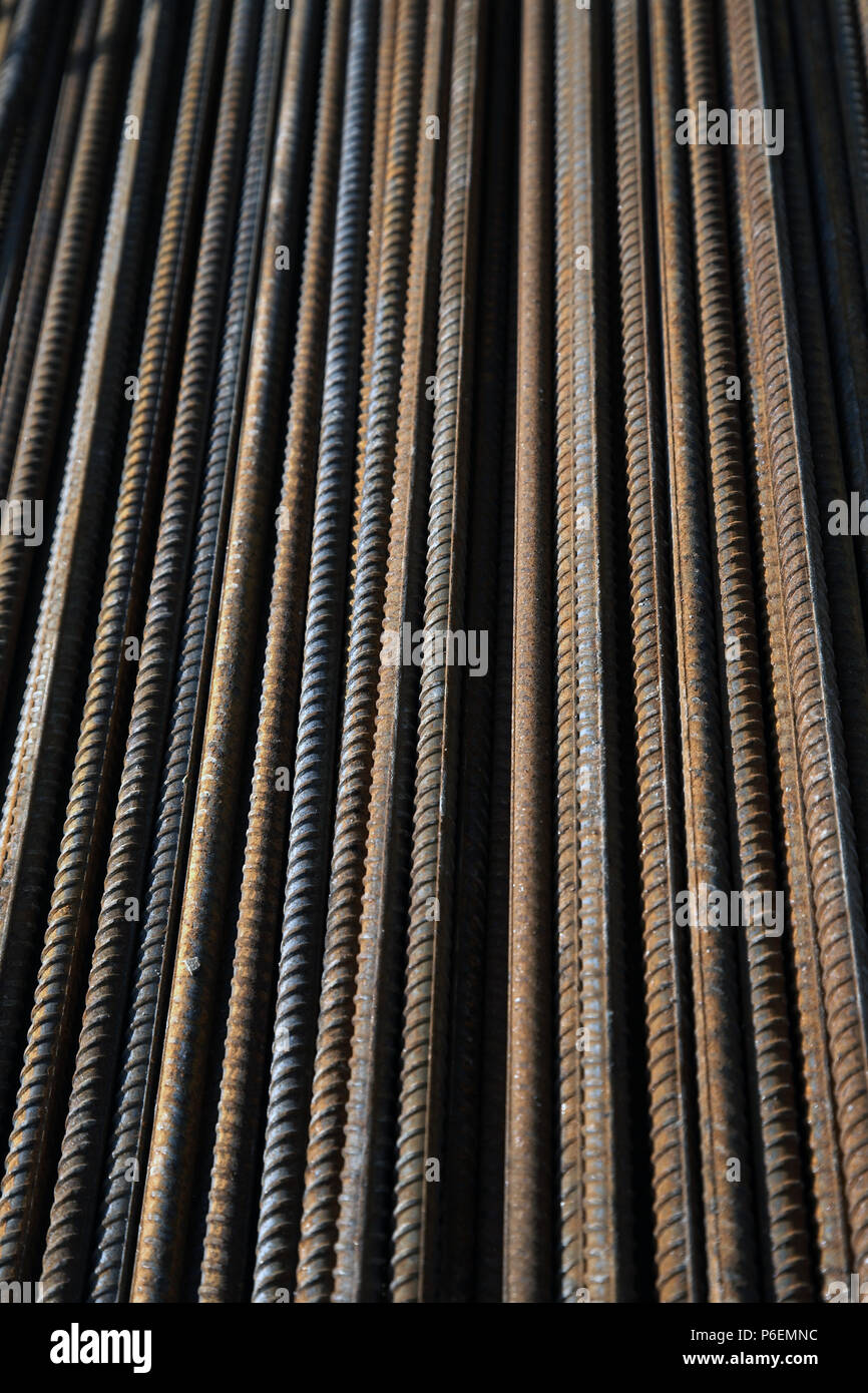 Rebar reinforced steel waiting in a construction building site in Leeds ...