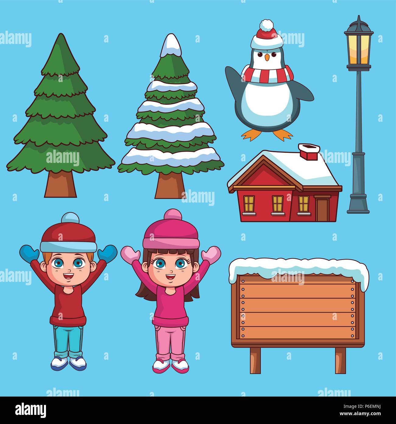 Set of winter cartoons collection vector illustration graphic design ...