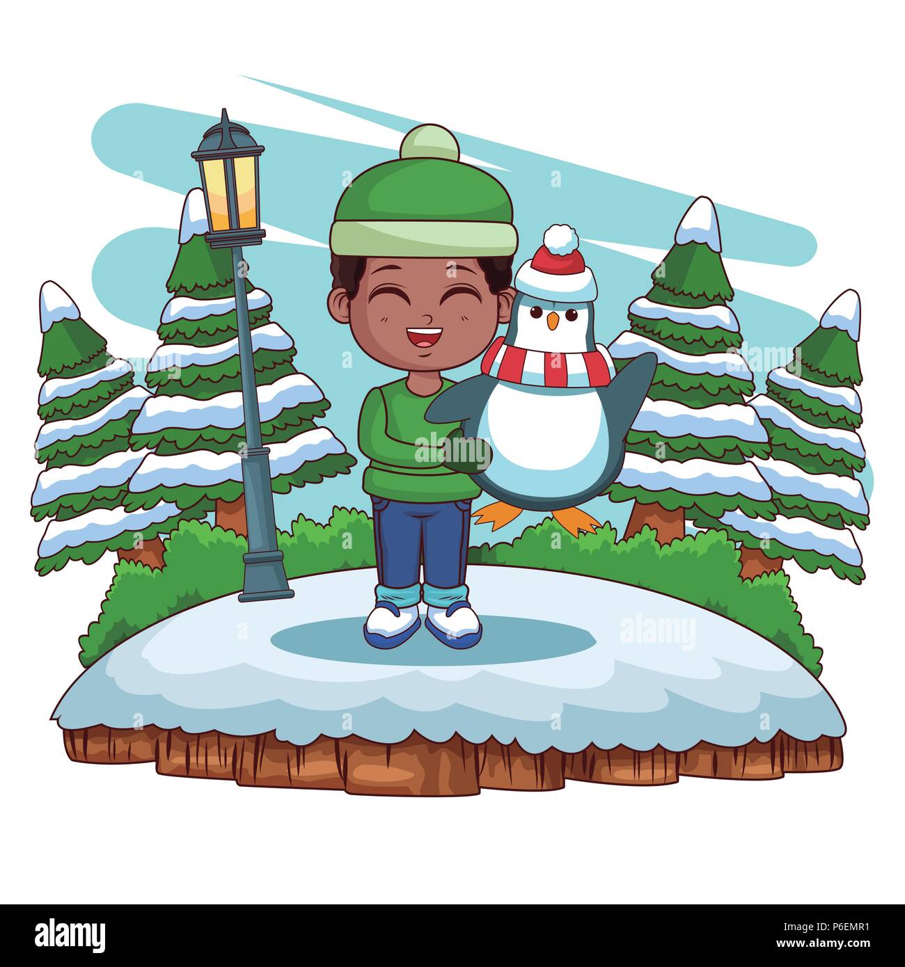 Cute boy playing winter cartoons vector illustration graphic design ...