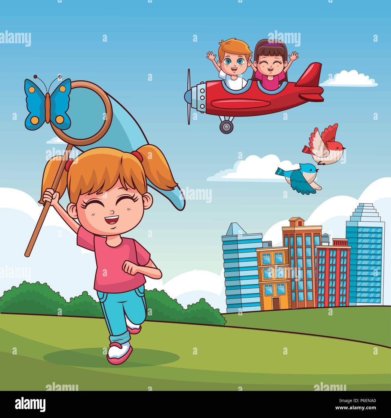 Cartoon Illustration Flying Girl Holding High Resolution Stock ...