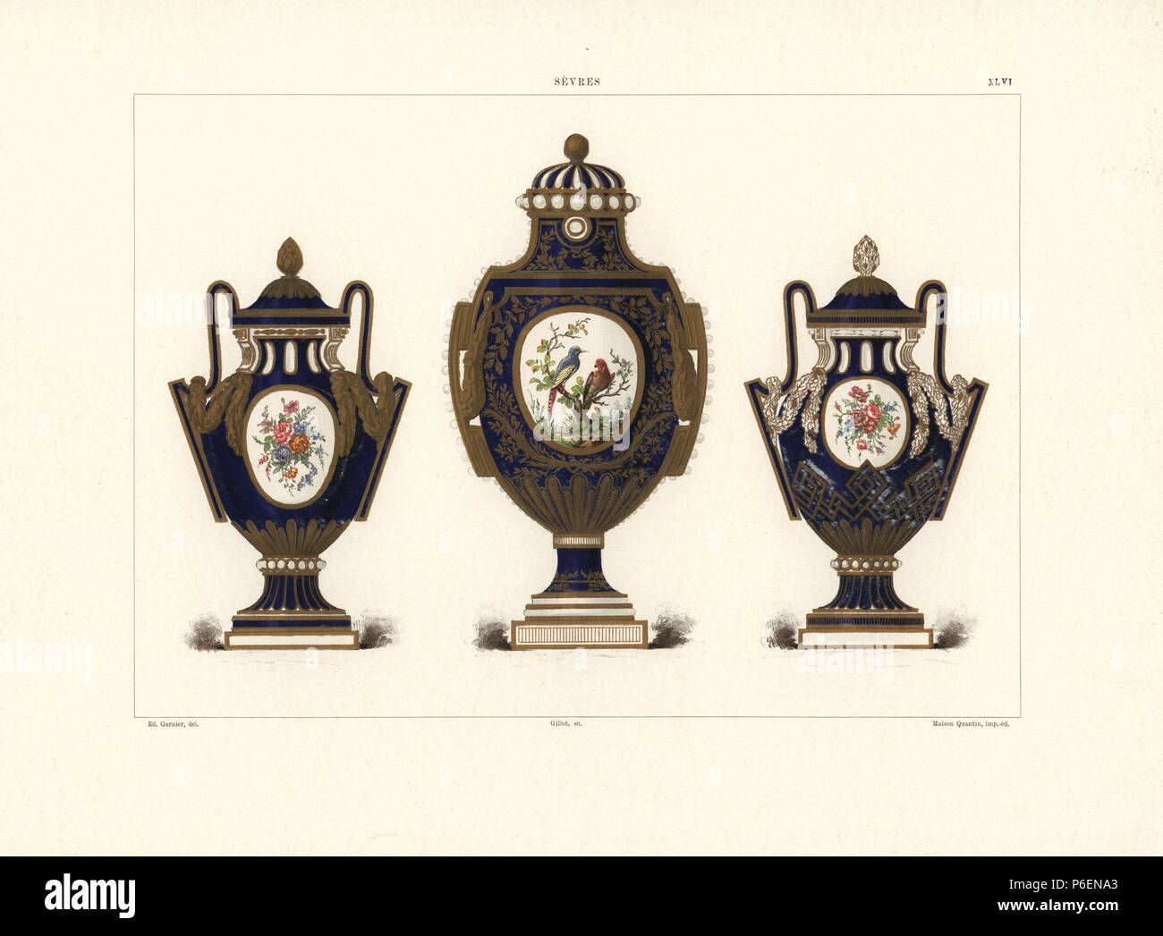 Vase with garlands and floral panel, vase with pearls and painted panel ...