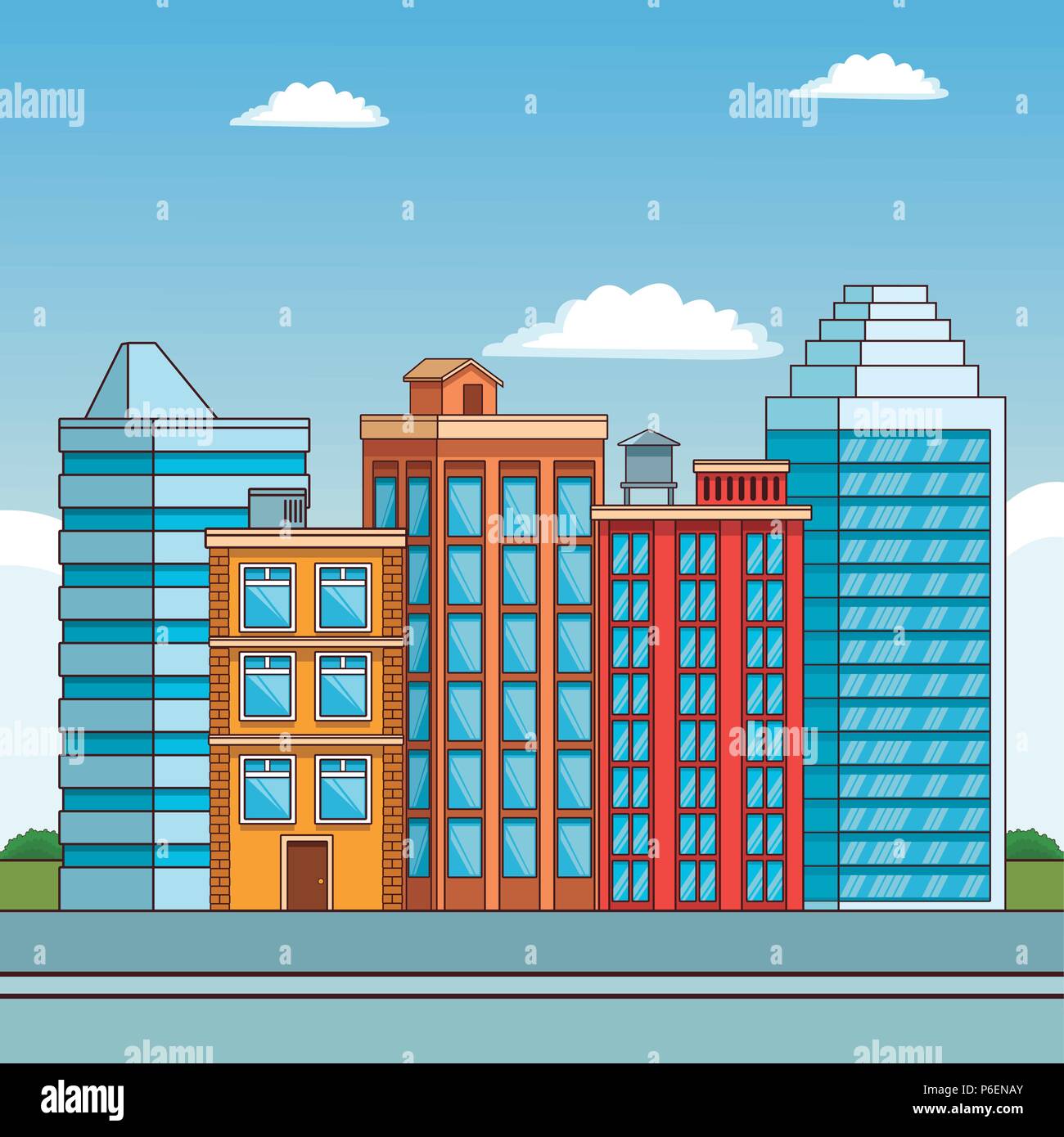 City buildings cartoon scenery vector illustration graphic design Stock ...