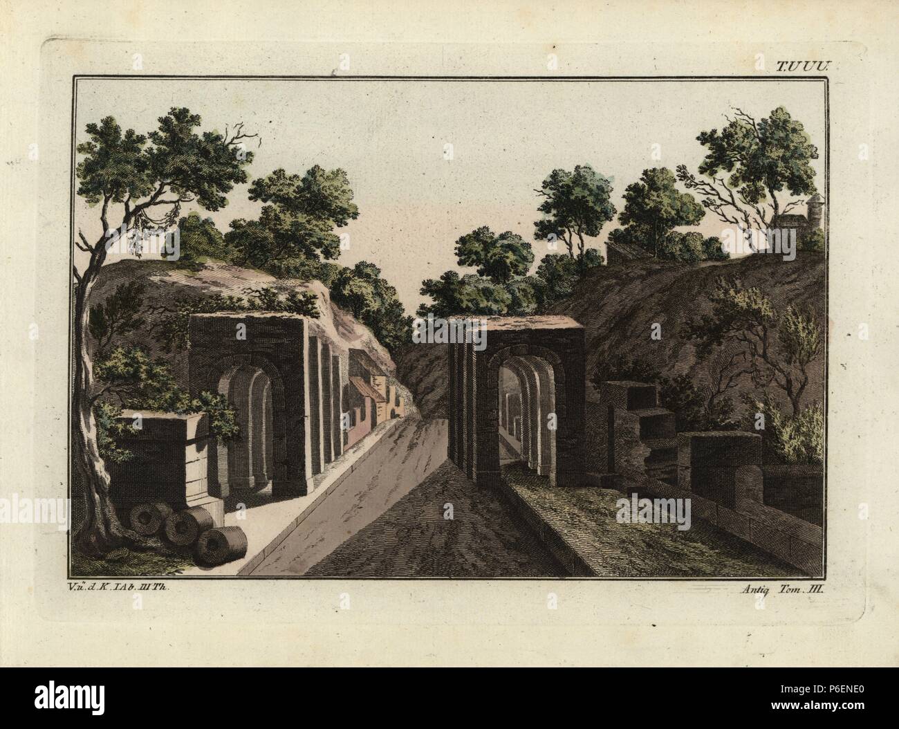 Roman town gates. Handcoloured copperplate engraving from Robert von ...