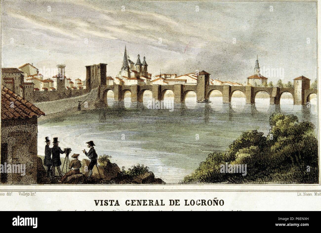 LOGROÑO. VISTA GENERAL. DIBUJO DE DELMAS. GRABADO Stock Photo - Alamy