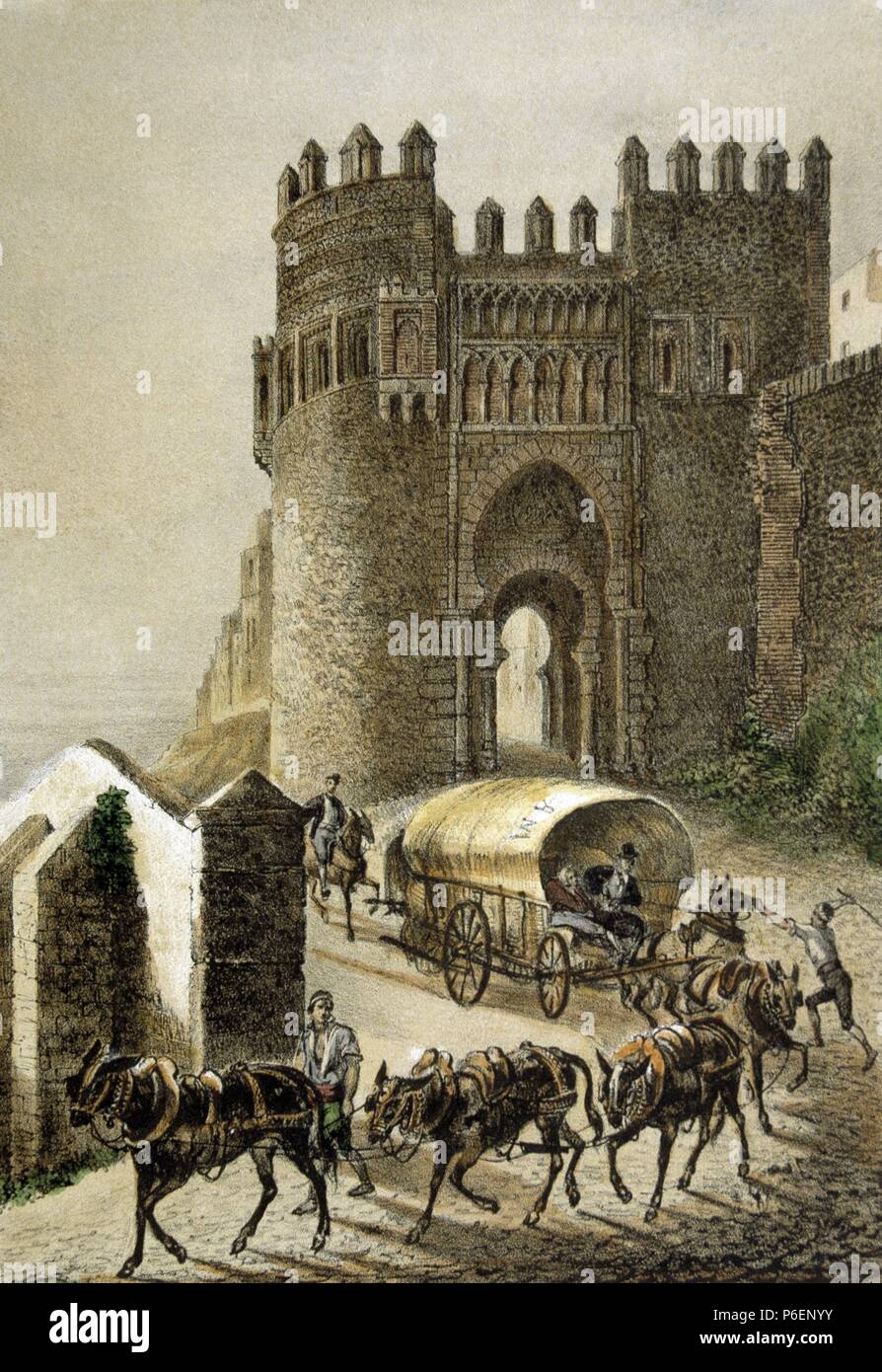 TOLEDO. PUERTA DEL SOL. DIBUJO DE FRANCISCO JAVIER PARCERISA. GRABADO ...