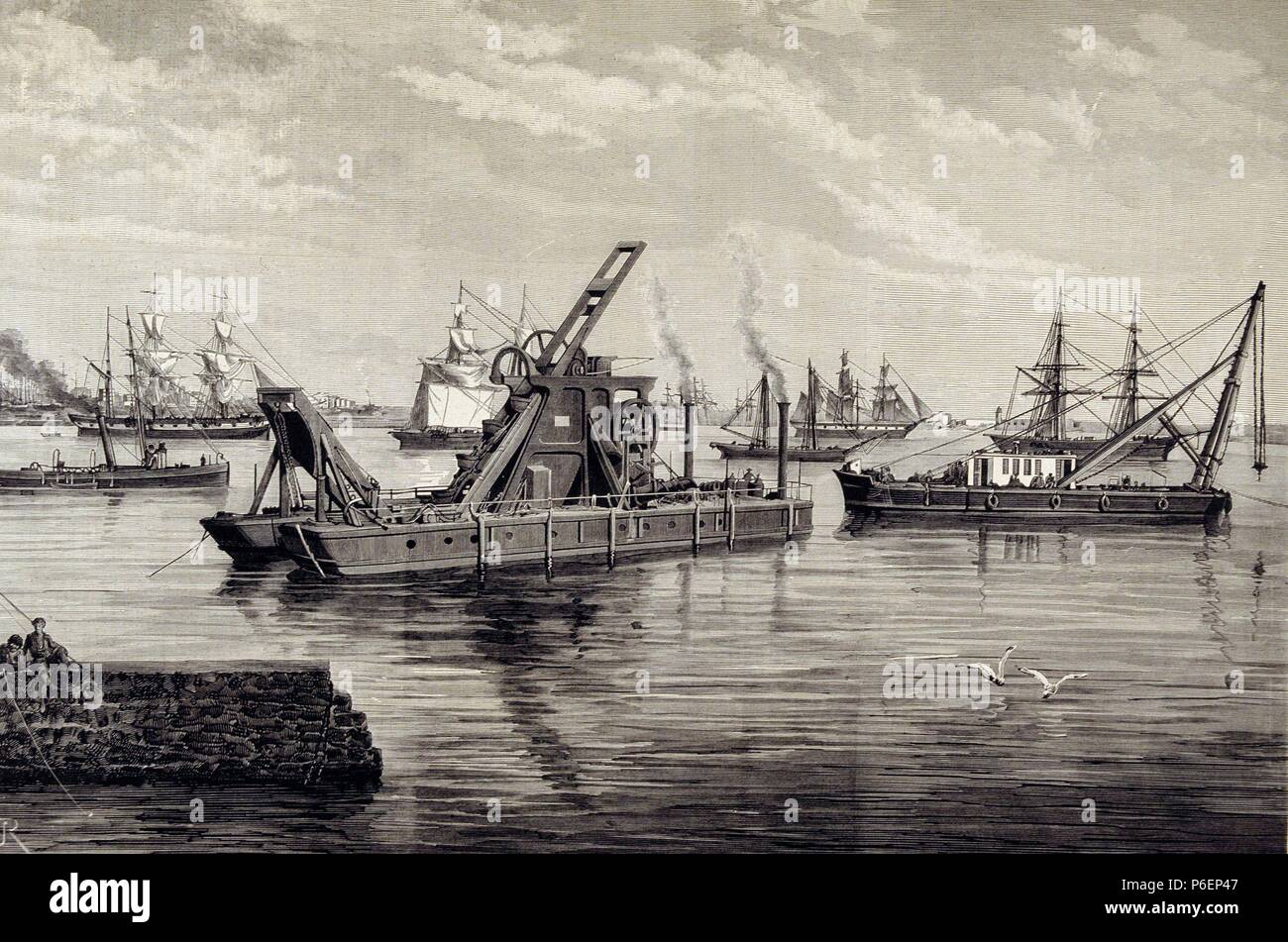 BARCELONA. OBRAS EN EL PUERTO. ILUSTRACION ESPAÑOLA Y AMERICANA , AÑO ...