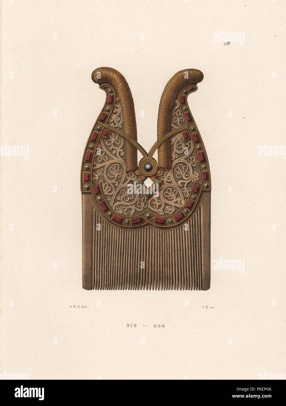 Comb in ivory and gold from the 10th century in the castle church at ...