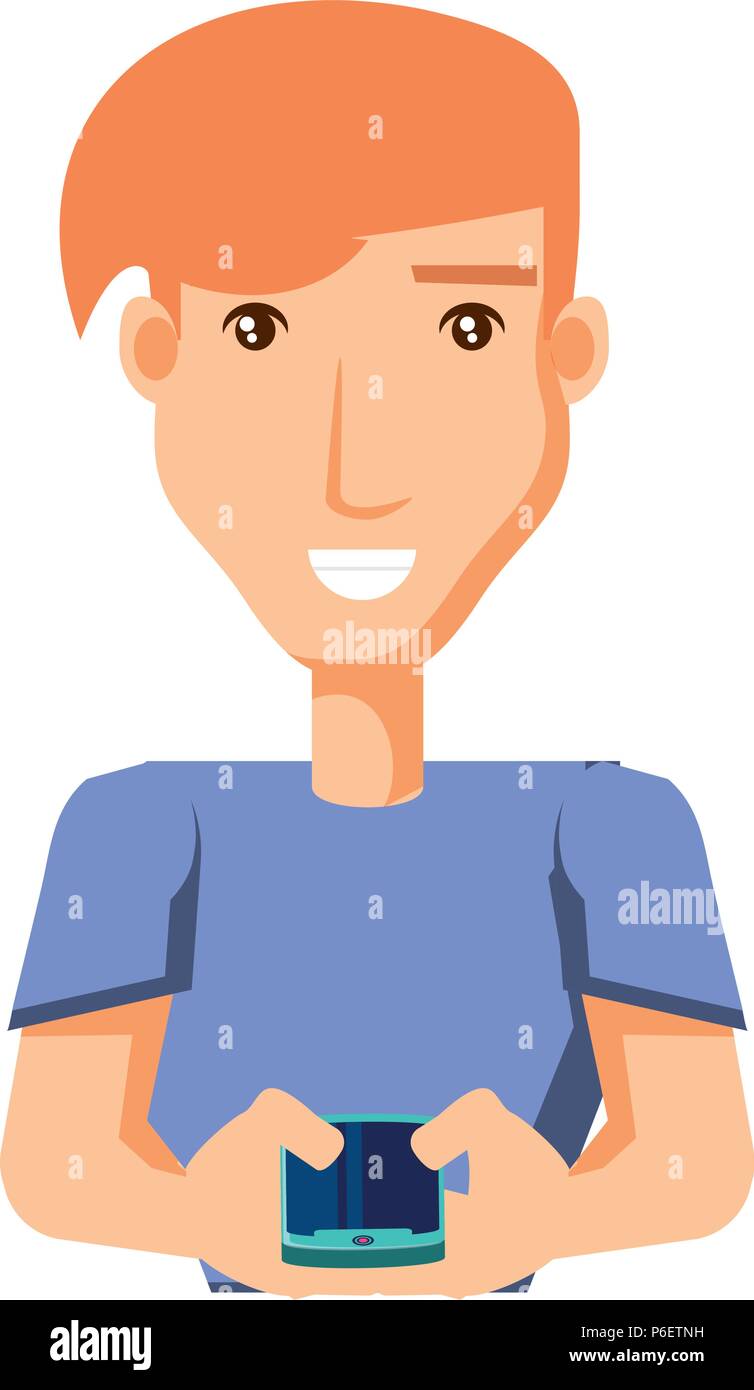 cartoon man using a cellphone over white background, vector ...