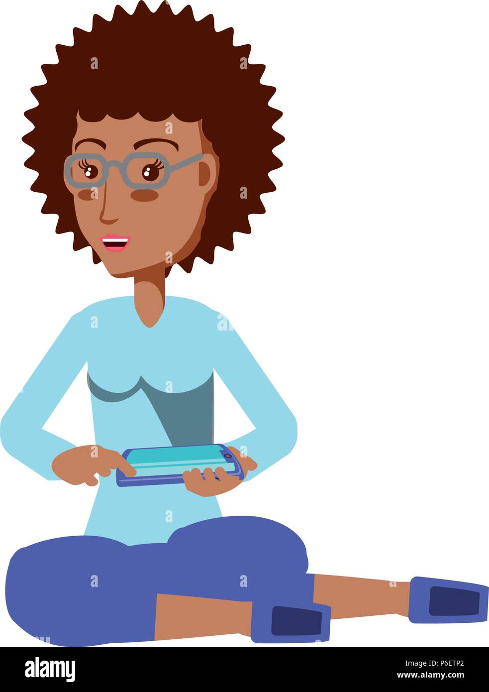 Cartoon woman using a cellphone over white background, vector ...