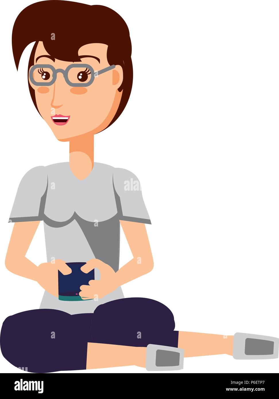 cartoon young woman using a cellphone over white background, vector ...