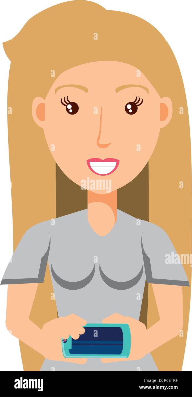 Cartoon woman using a cellphone over white background, vector ...