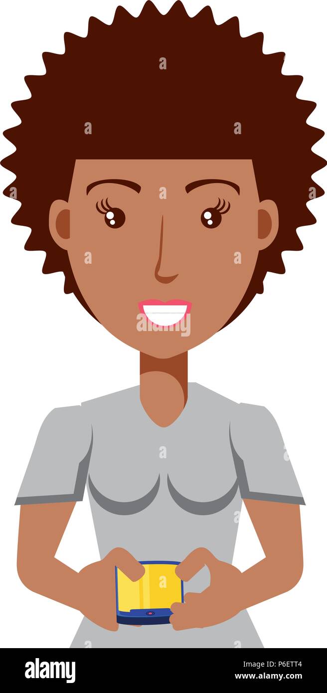 Cartoon woman using a cellphone over white background, vector ...