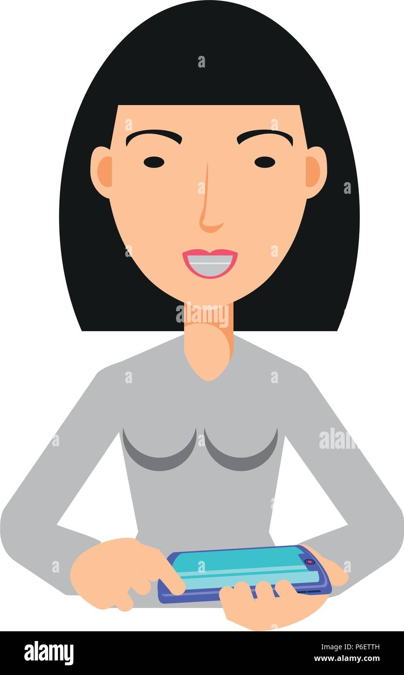 cartoon young woman using a cellphone over white background, vector ...