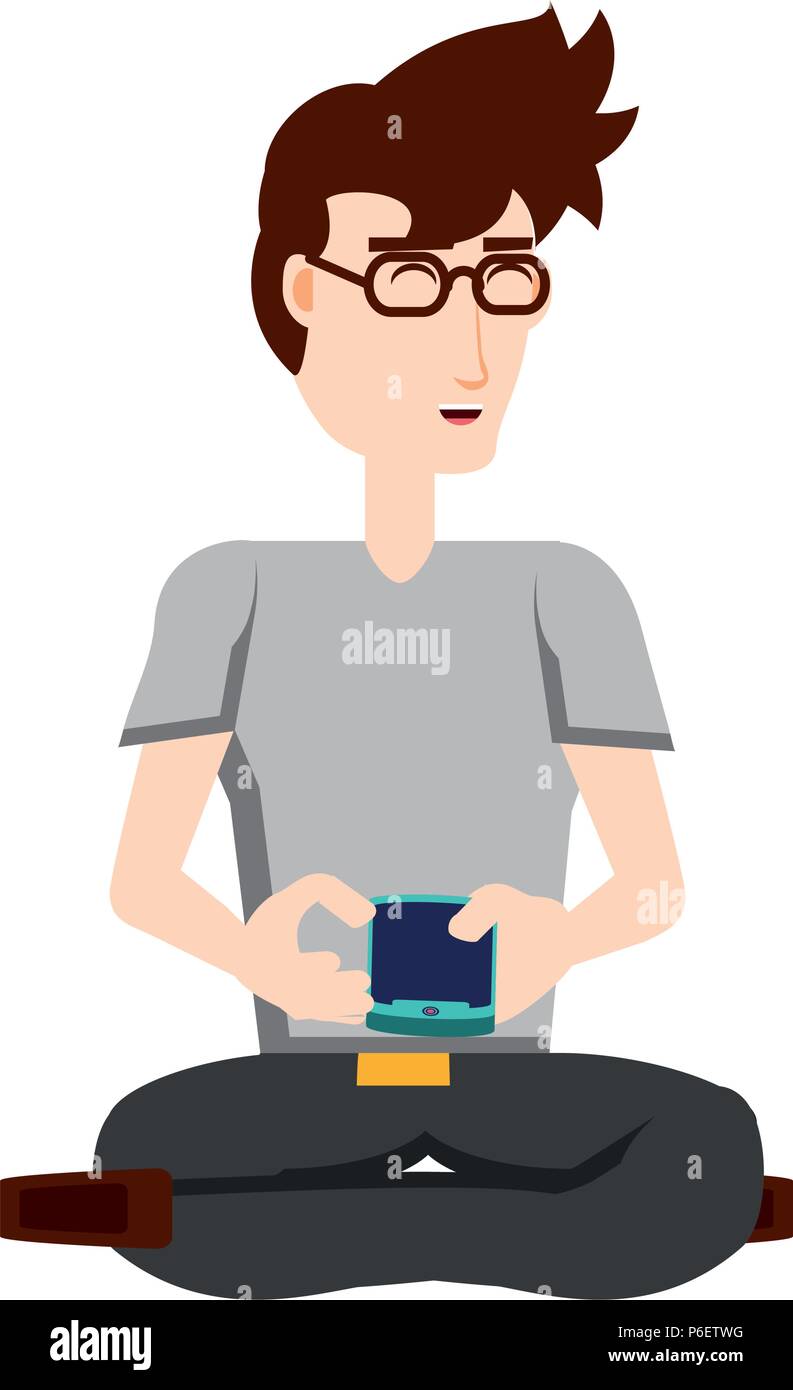 cartoon man using a cellphone over white background, vector ...