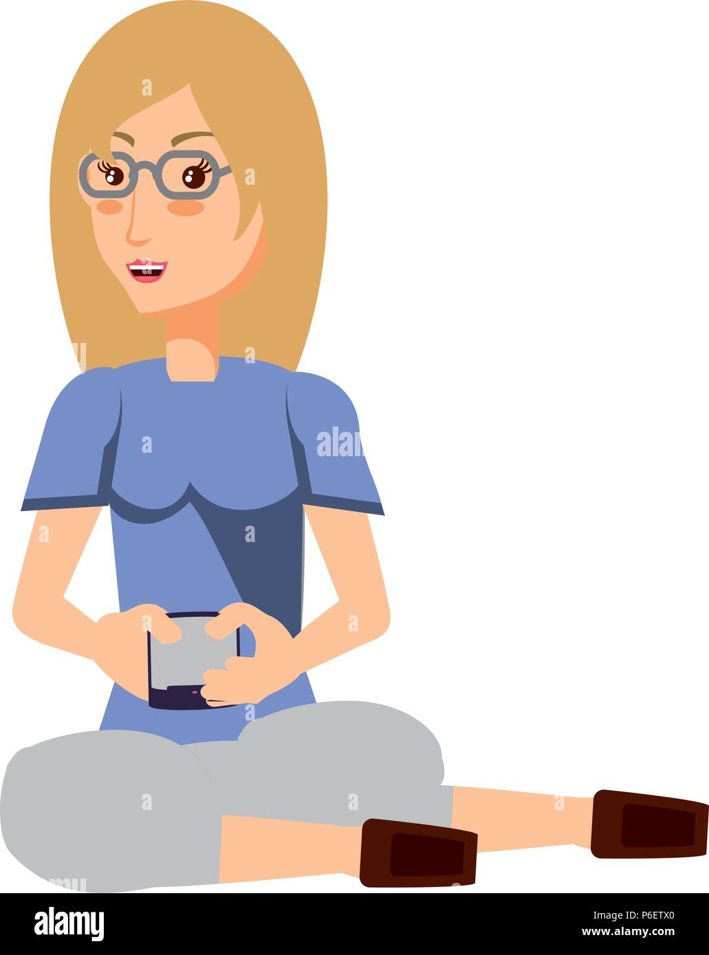 cartoon young woman using a cellphone over white background, vector ...