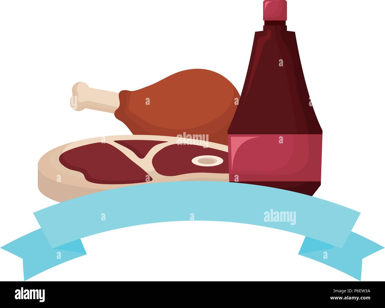 decorative ribbon with meat steak and chicken thigh and sauce bottle ...