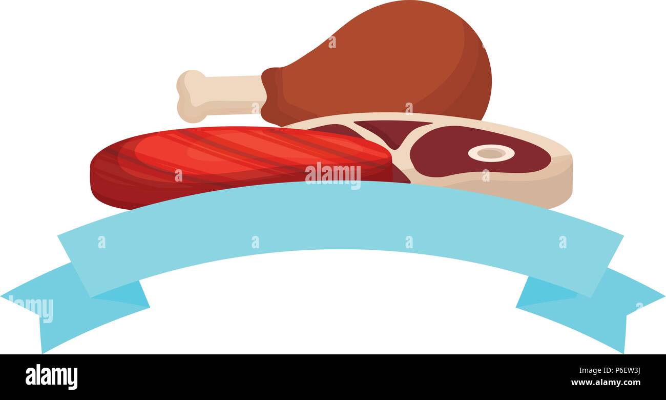 decorative ribbon with meat steak and chicken thigh and sauce bottle ...