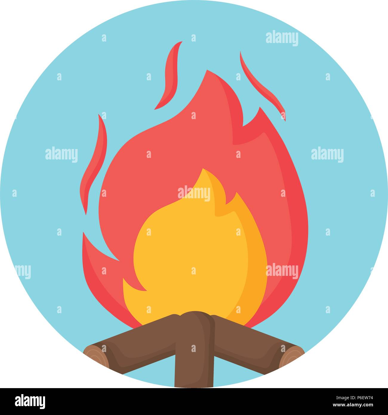decorative circular frame with bonfire icon over white background ...