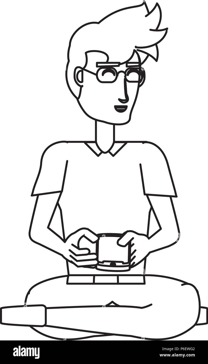 cartoon man using a cellphone over white background, vector ...
