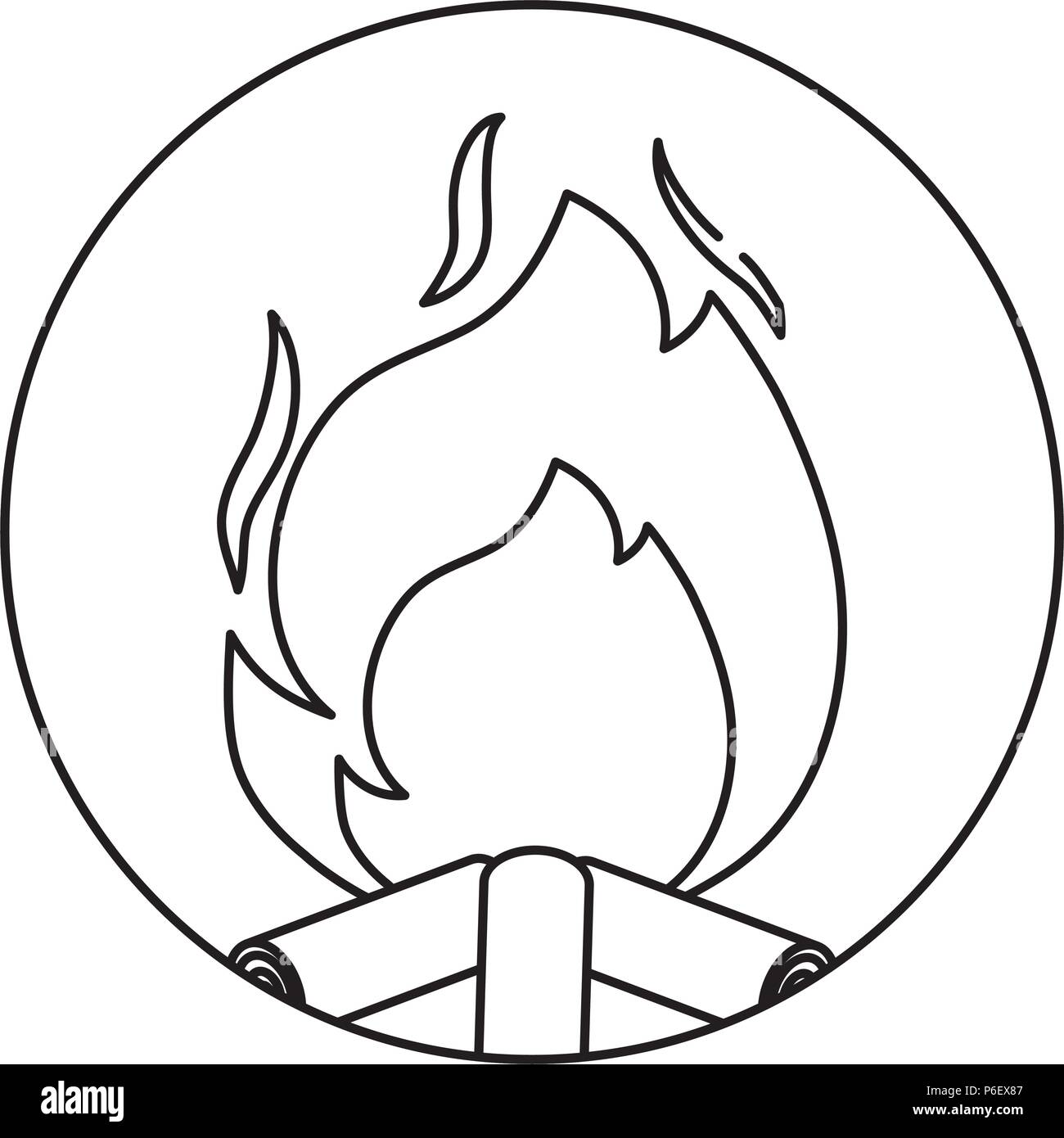 decorative circular frame with bonfire icon over white background ...