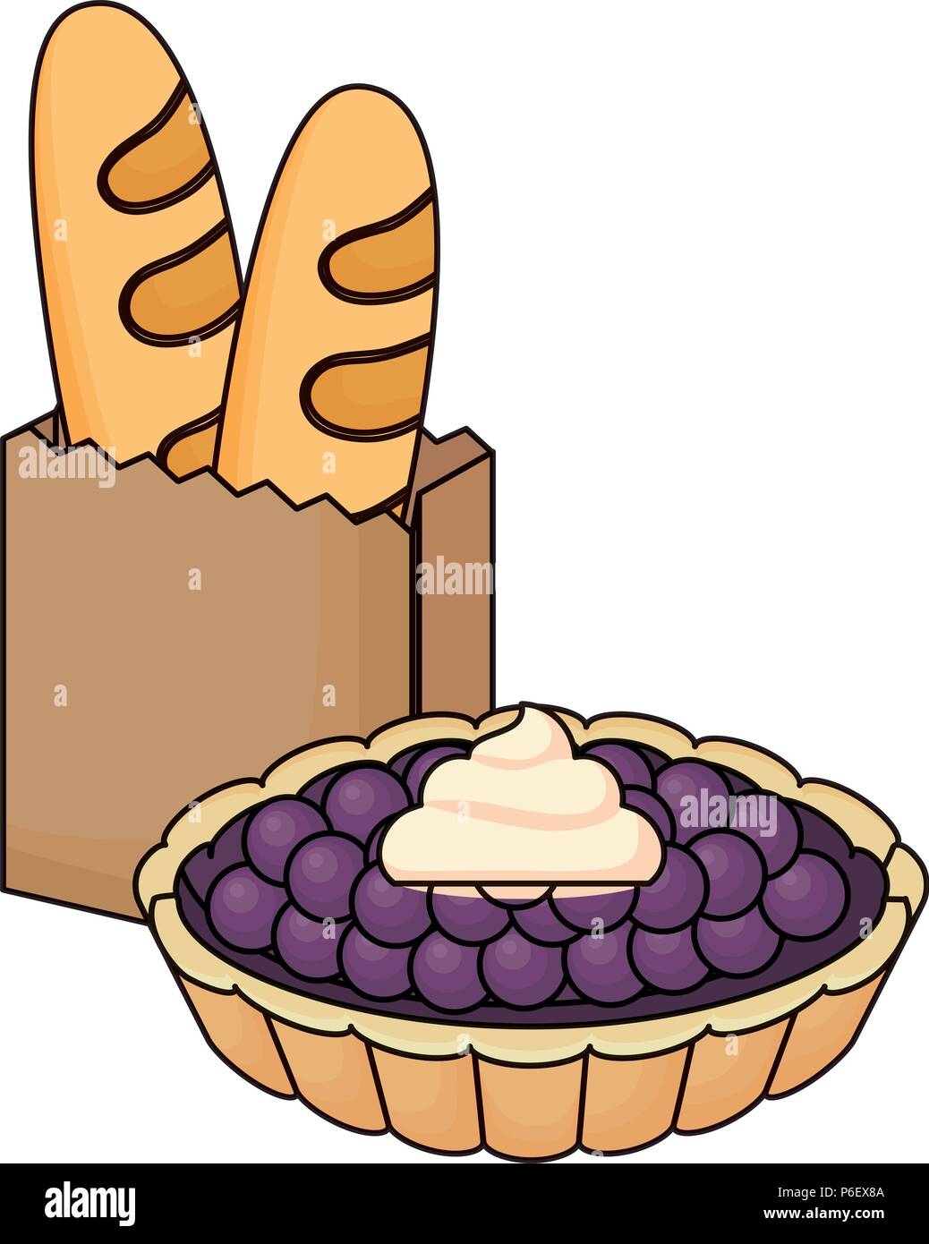 sweet pie and bread with breads icon over white background, vector ...