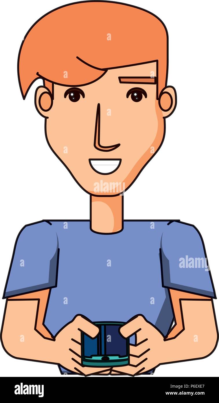 cartoon man using a cellphone over white background, vector ...