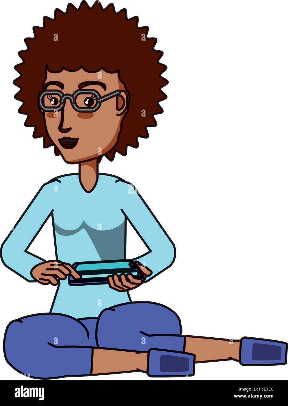 Cartoon woman using a cellphone over white background, vector ...