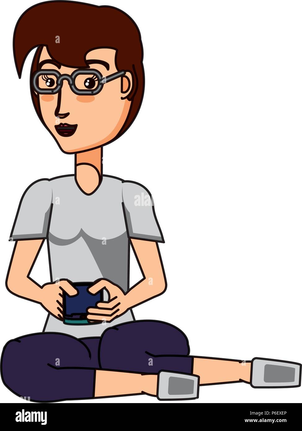 cartoon young woman using a cellphone over white background, vector ...