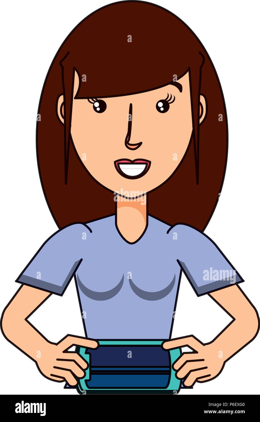 cartoon woman using a cellphone over white background, vector ...