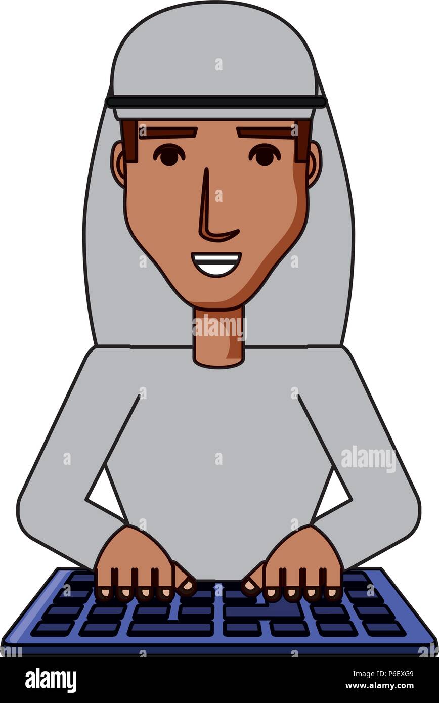 cartoon arabic man icon over white background, vector illustration ...