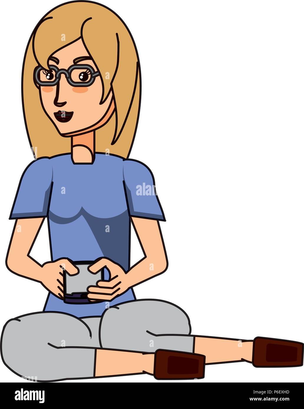 Cartoon woman using a cellphone over white background, vector ...