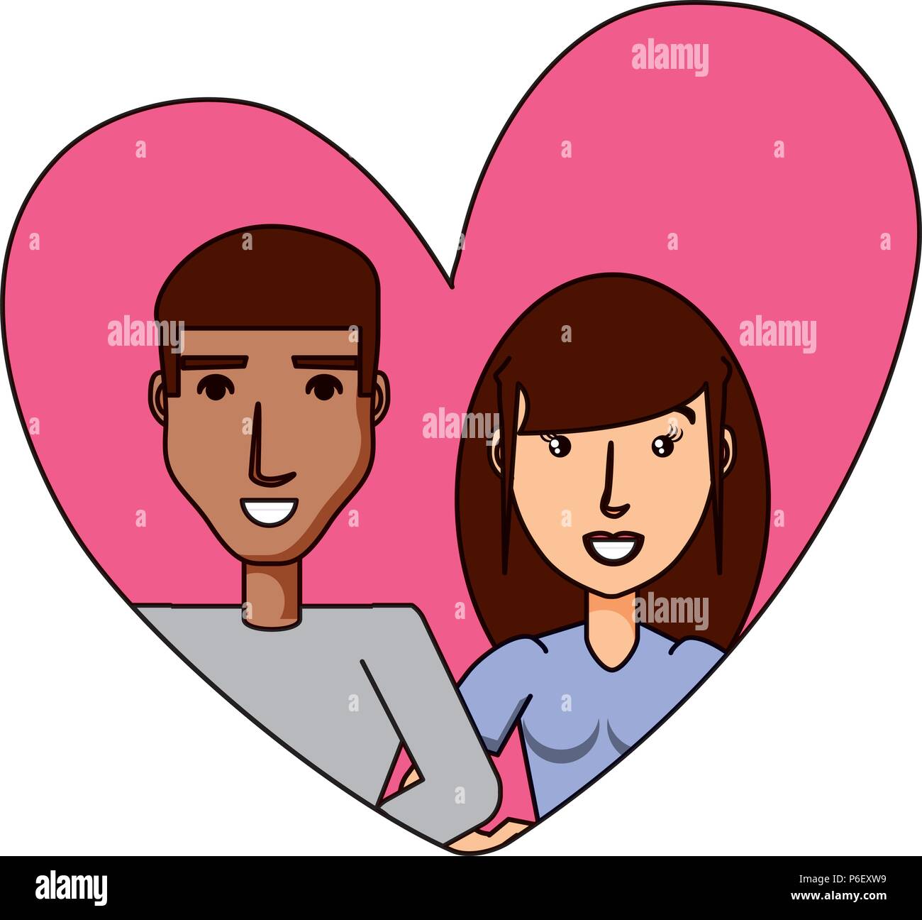 heart with young couple in love over white background, vector ...