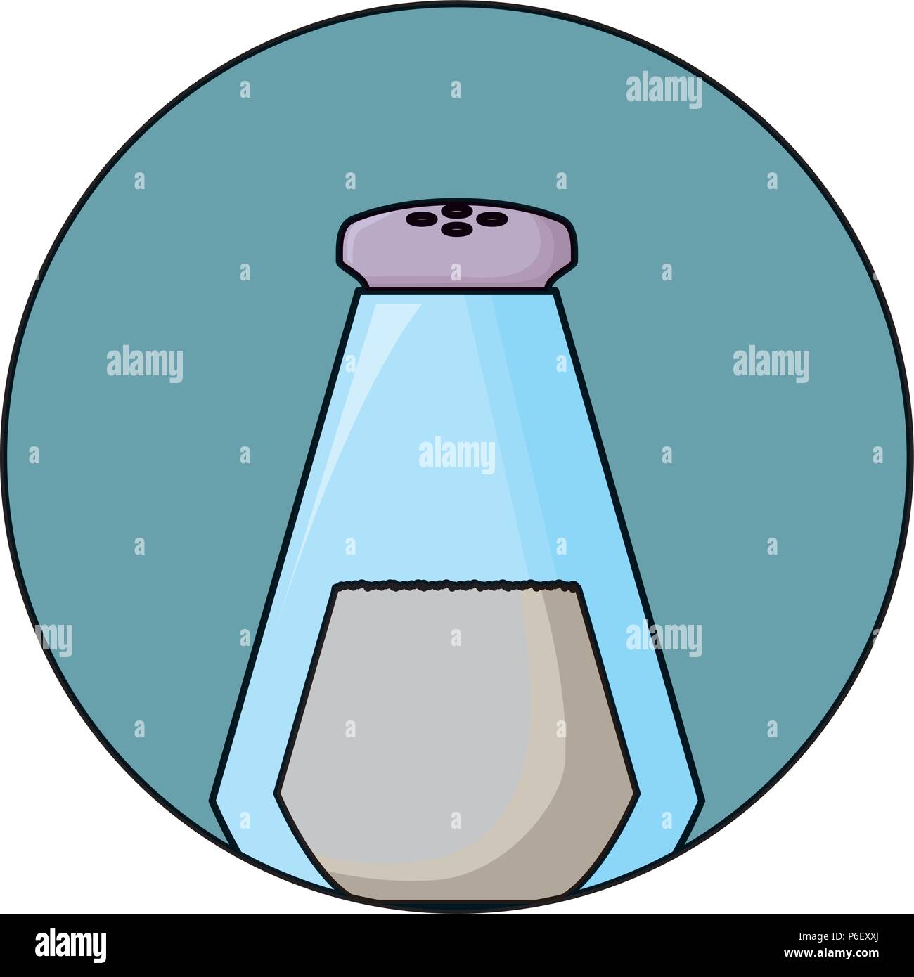 decorative circular frame with salt bottle icon over white background ...