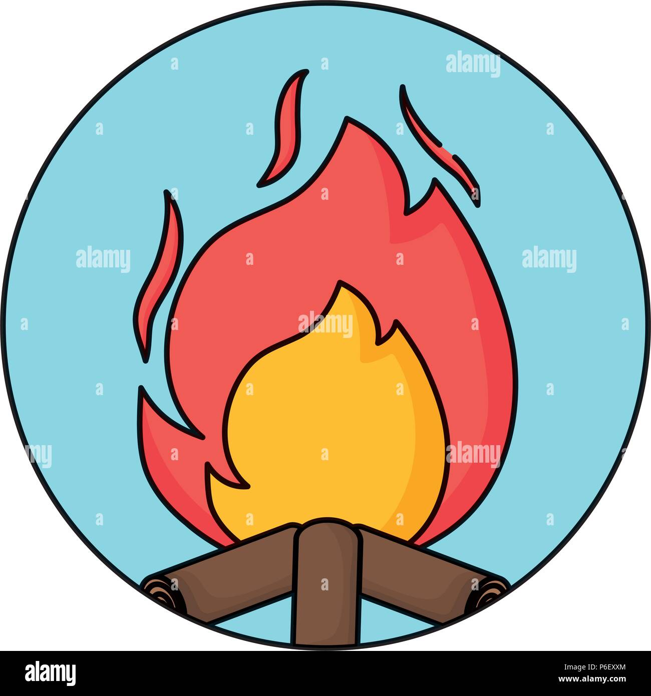 decorative circular frame with bonfire icon over white background ...