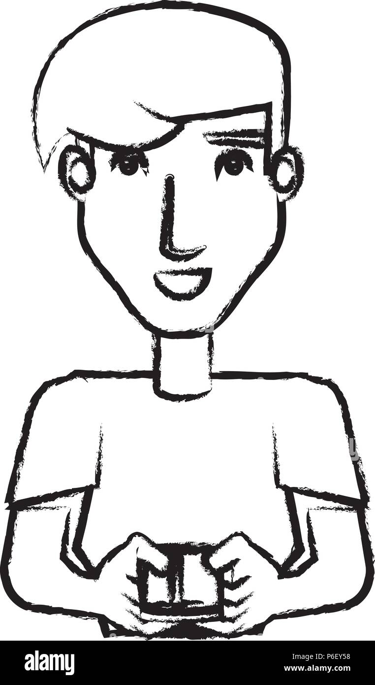 cartoon man using a cellphone over white background, vector ...